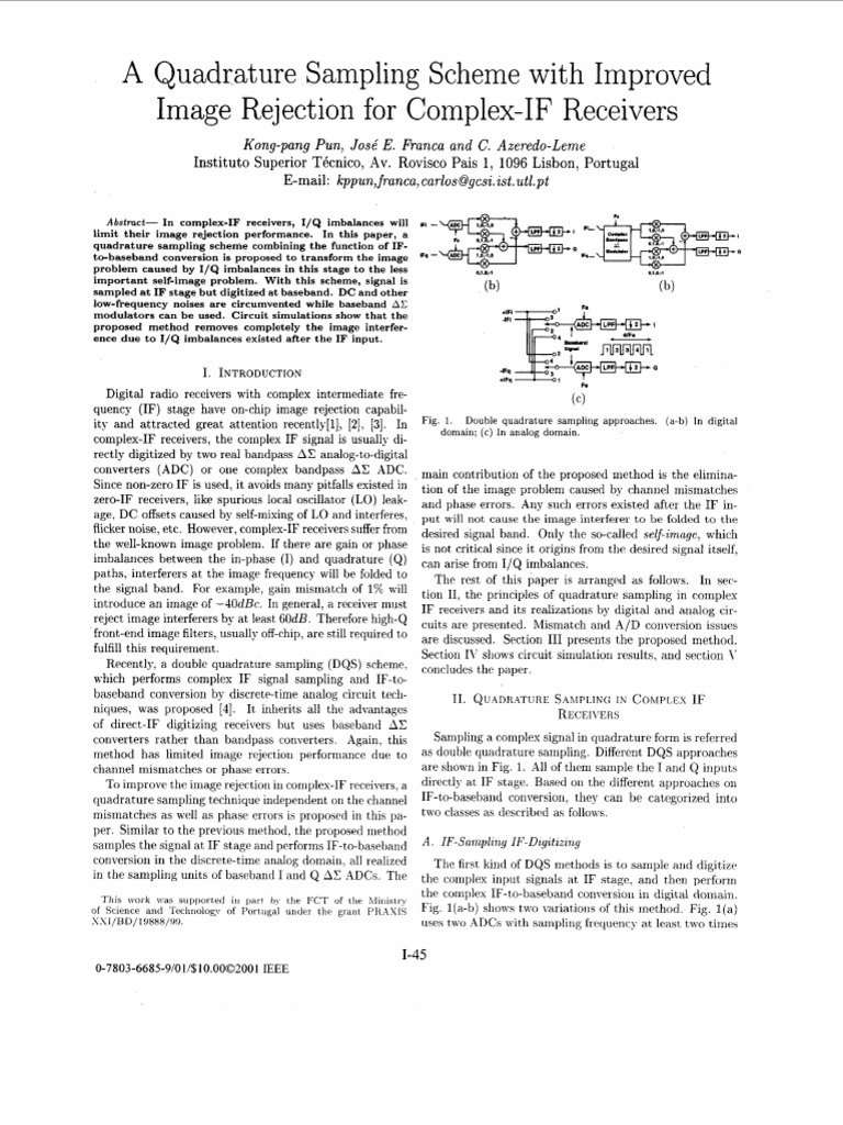 Quadrature Sampling Scheme With Improved Image Rejection For Complex-IF ...
