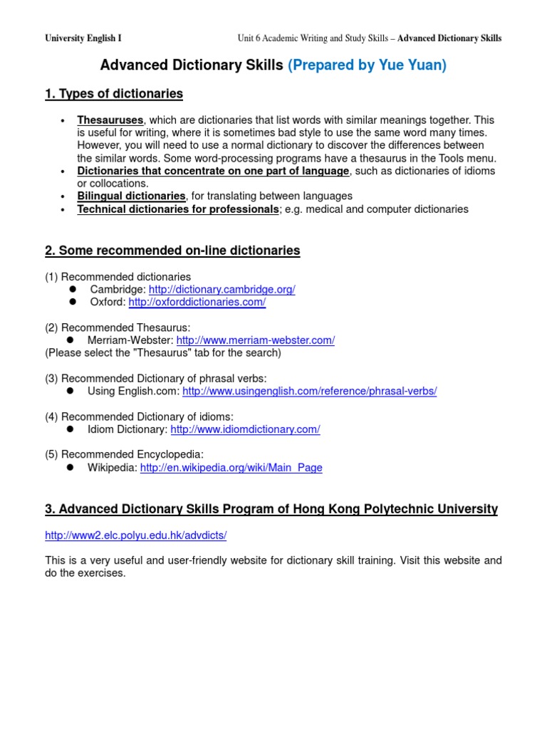 Advanced Dictionary Skills | PDF