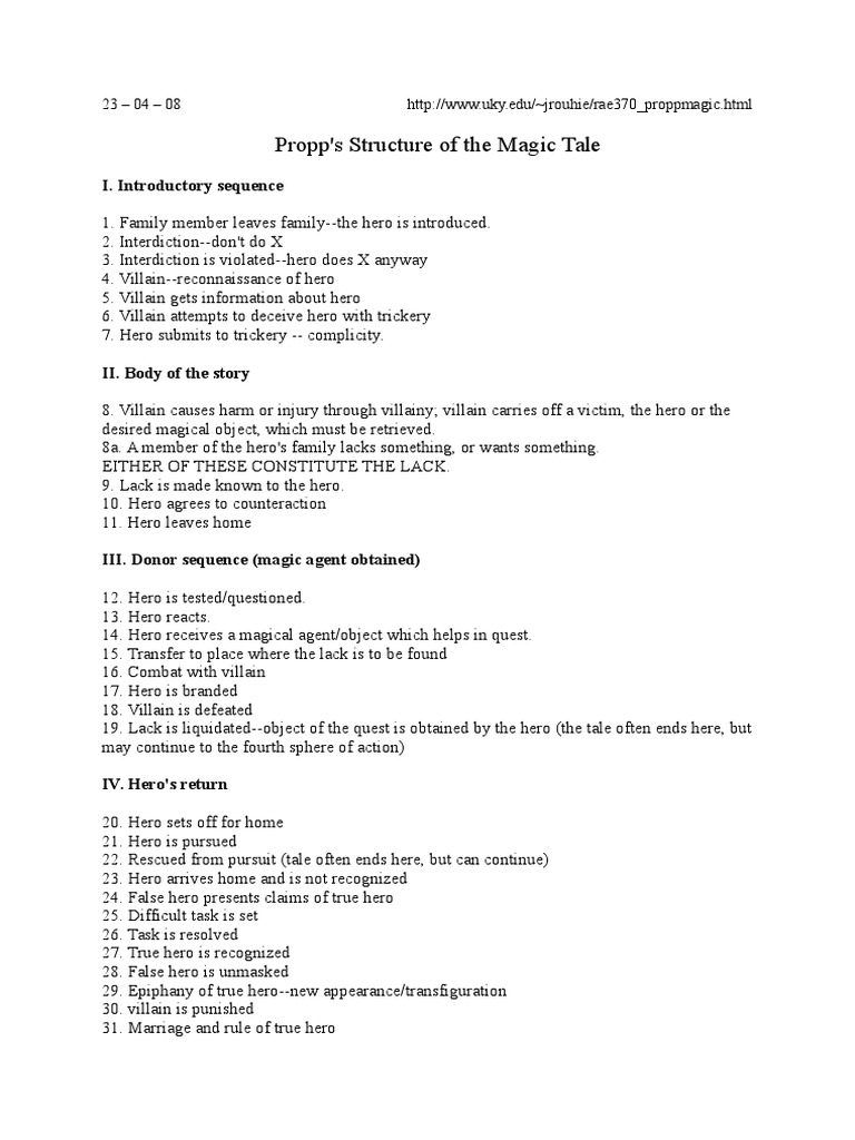 Propp's Structure of The Magic Tale | PDF | Storytelling | Literary ...