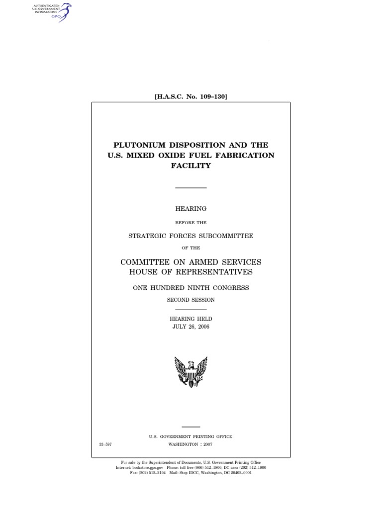 HOUSE HEARING, 109TH CONGRESS - (H.A.S.C. No. 109-130) PLUTONIUM ...