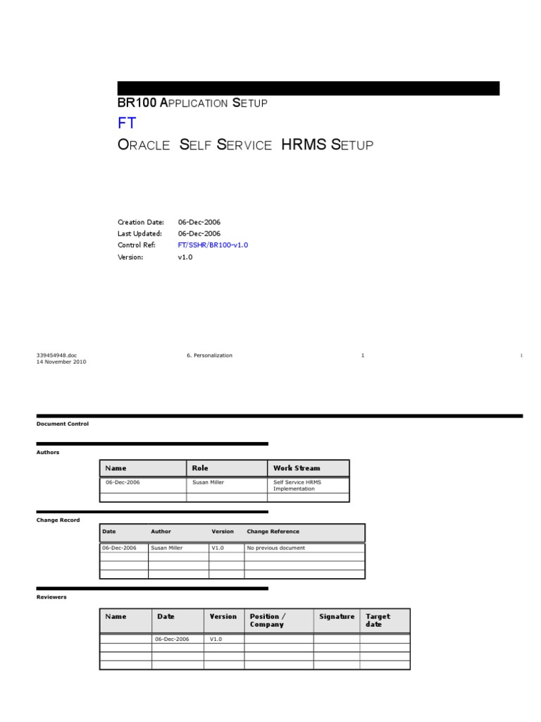 BR100 - FT - SSHR - Setup - HRMS SETUP | PDF