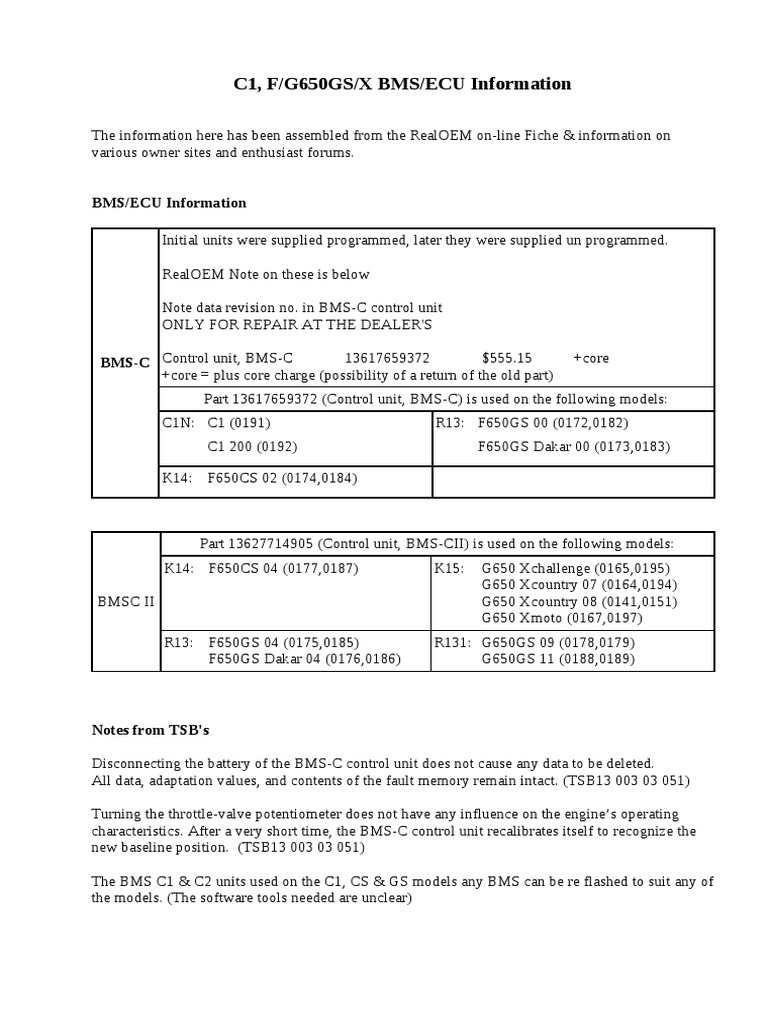 C1, F/G650GS/X BMS/ECU Information | PDF | Fuel Injection | Propulsion