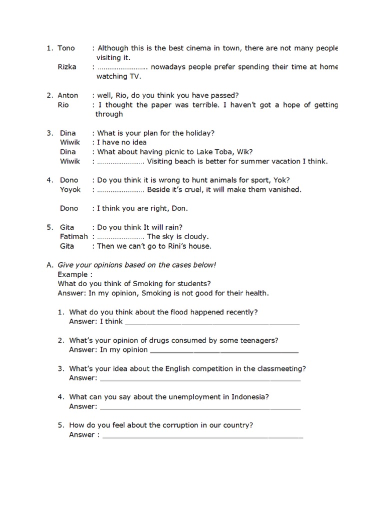 Complete The Following Dialogues | PDF