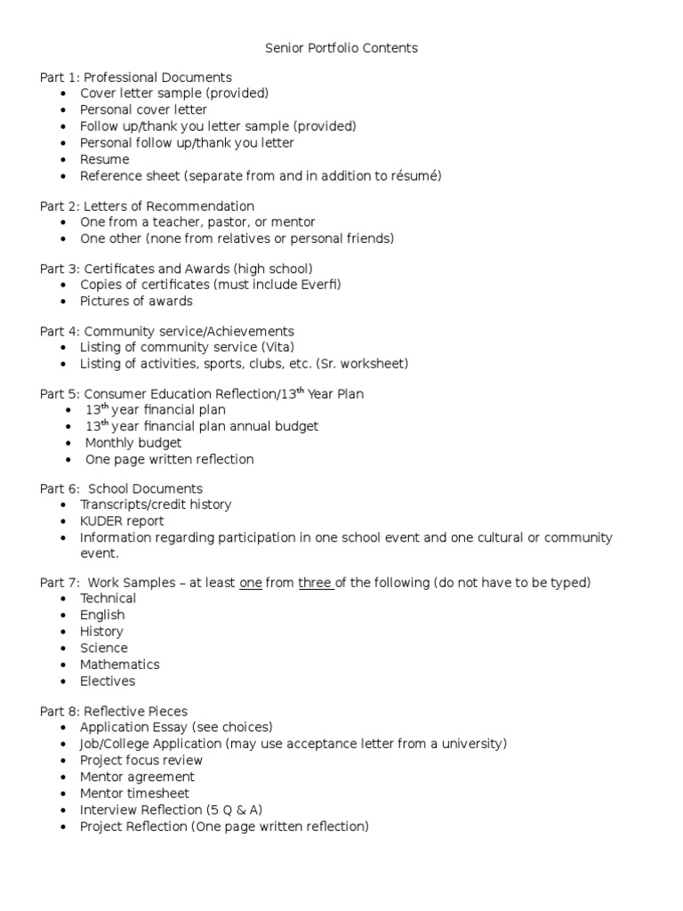 Senior Portfolio Table of Contents Guide | PDF | Career & Growth | Business
