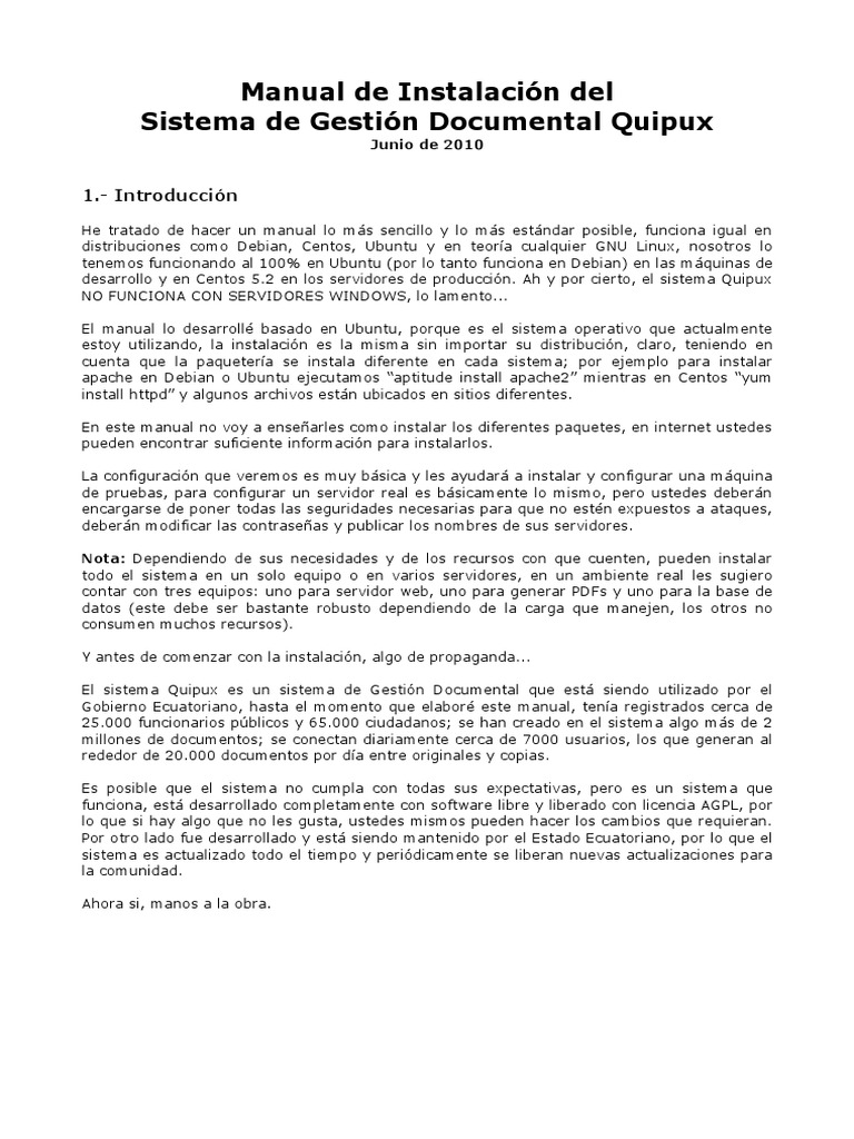 Manual Instalación Quipux | PDF | Servidor web | Internet y web