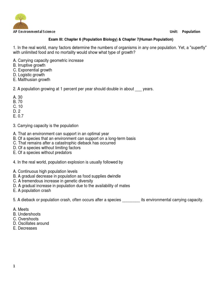 APES Exam III (Chapters 6 and 7) POPULATIONS PDF | PDF | Birth Rate ...