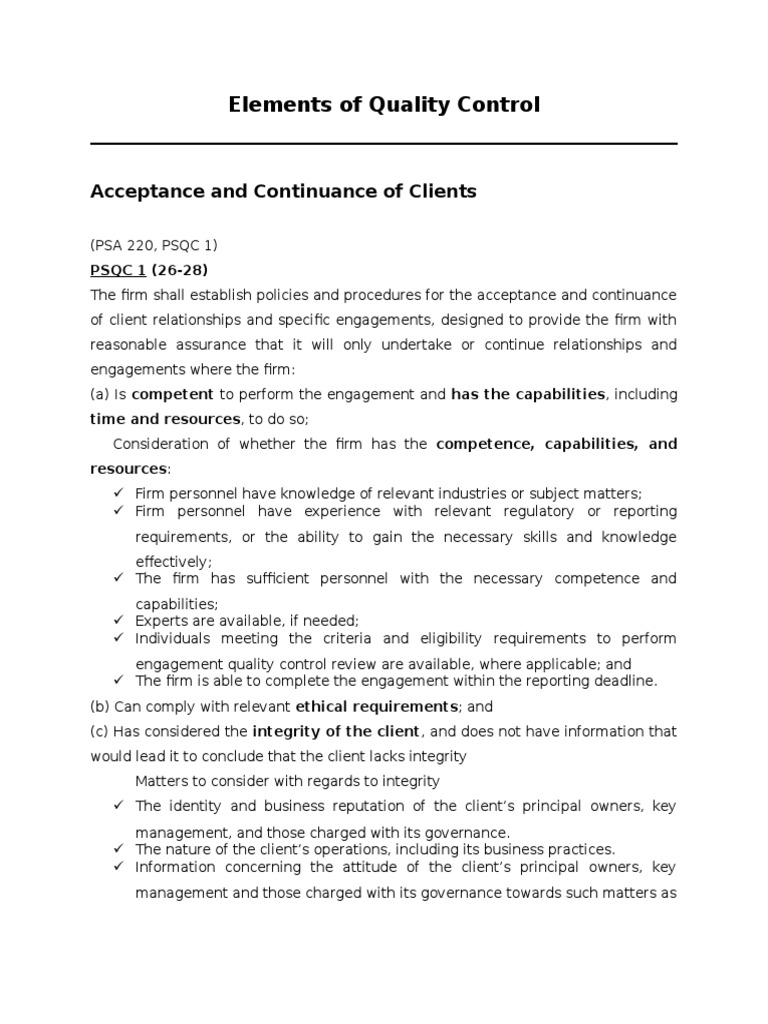 Summary of Elements of Quality Control | PDF | Audit Committee | Audit