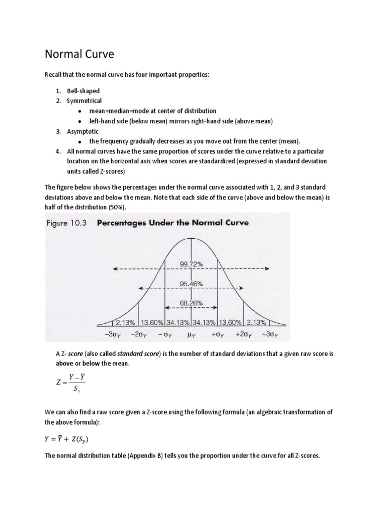 Normal Curve Handout | PDF | Standard Score | Normal Distribution