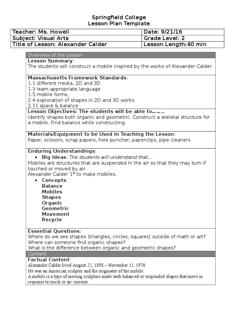 Alexander Calder | PDF | Lesson Plan | Shape