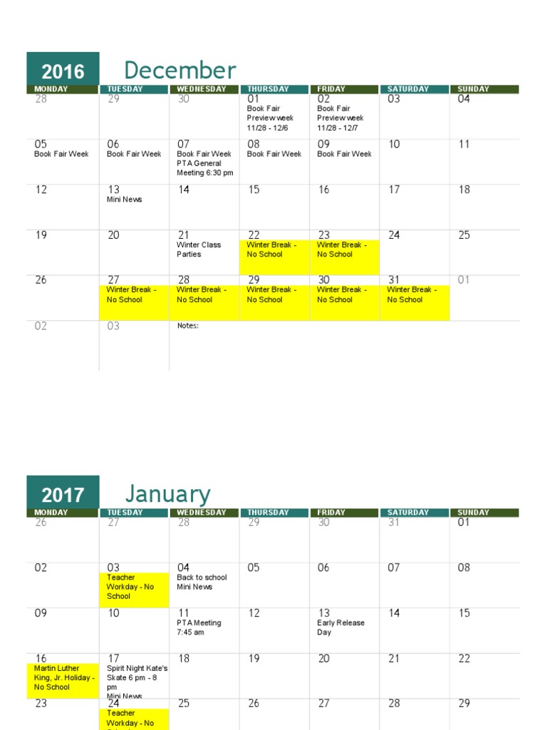 2016-2017 School Year Calendar | PDF