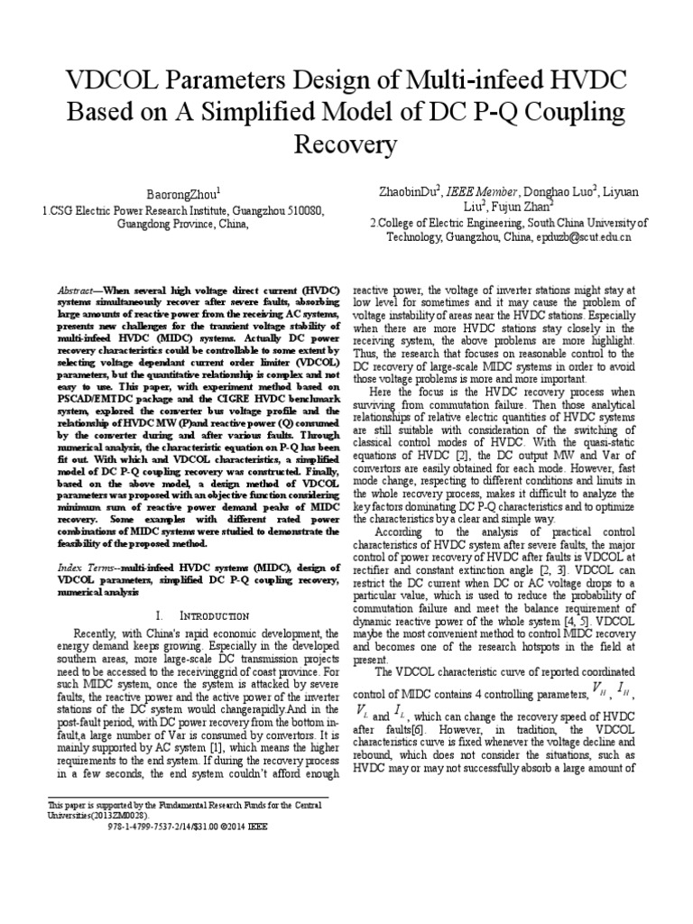 VDCOL Parameters Design of MUlti-Infeed HVDC | PDF | High Voltage Direct Current | Power Inverter