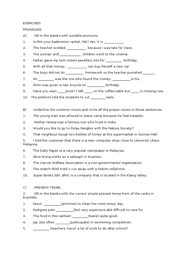 Exercises | PDF | Grammar | Rules