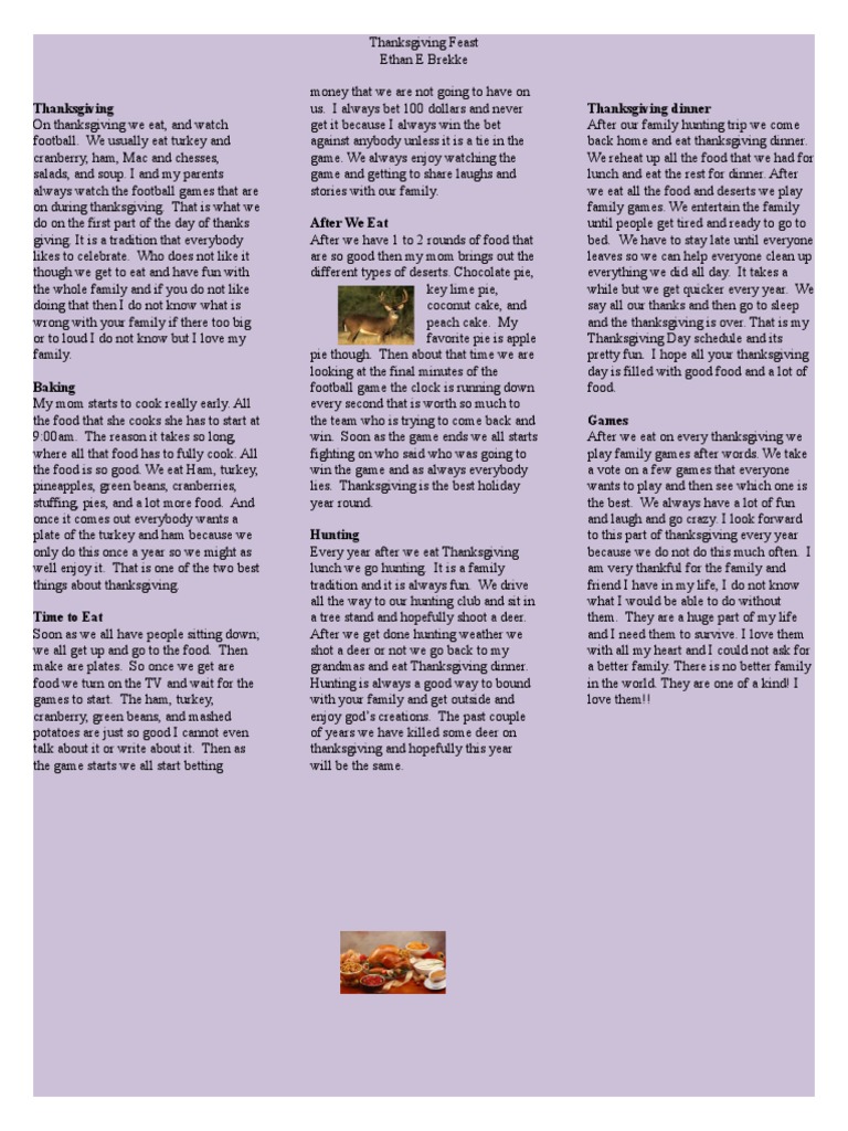 Thanksgiving Family Traditions Explained | PDF | Turkey Meat | Foods
