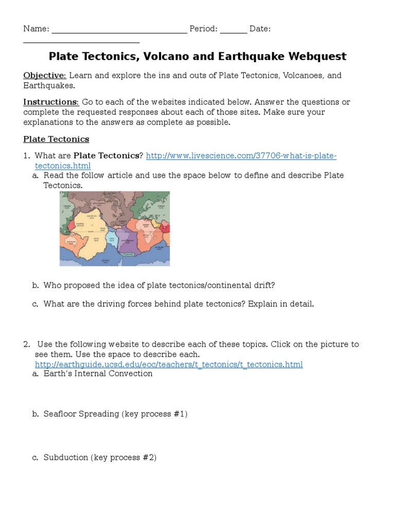 Webquest On Earthquakes and Volcanoes 1 | PDF | Earthquakes | Plate ...
