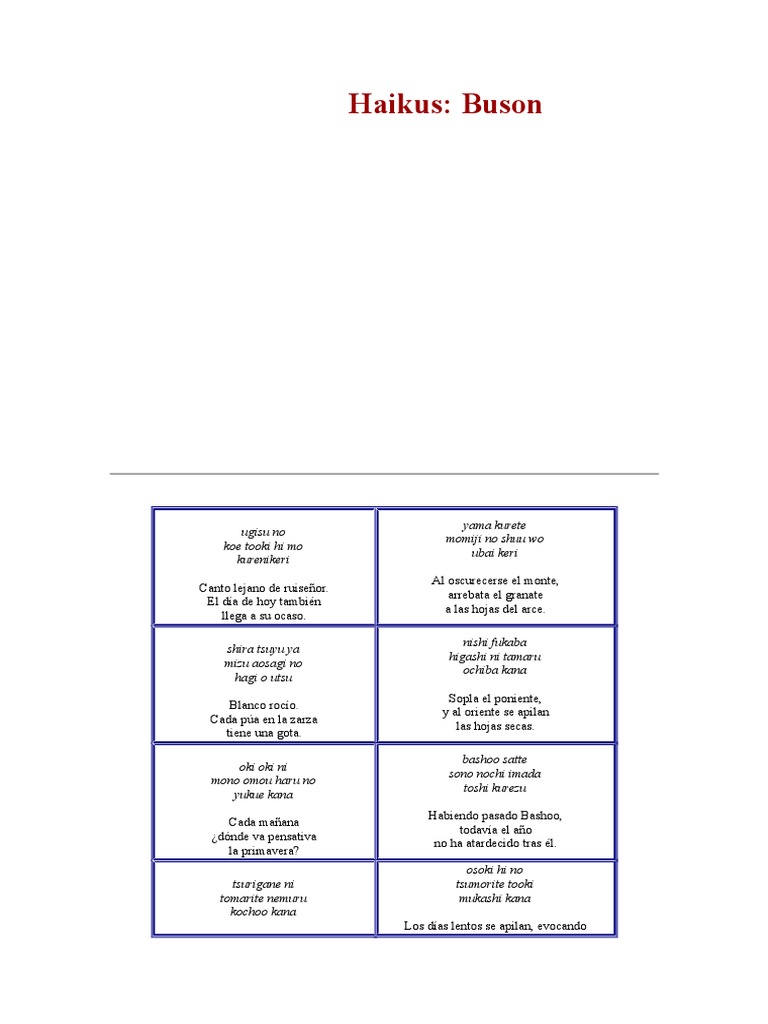 Haikus Buson, El Viejo Maestro | PDF | Religión y espiritualidad