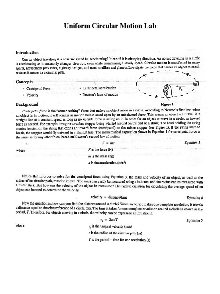 Uniform Circular Motion Lab Student Directions | PDF