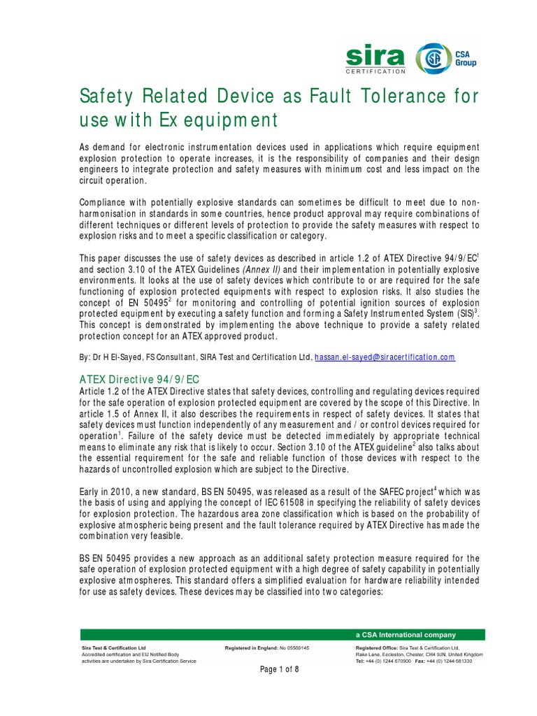 Safety Related Device As Fault Tolerance For Use With Ex Equipment ...