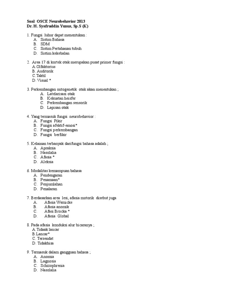Soal MCQ Kognitive Neurobehavior | PDF