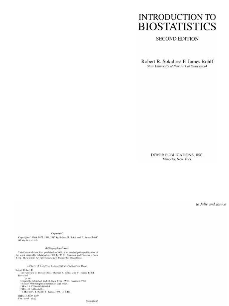 Introduction To Bio Statistics 2nd Edition R. Sokal F. Rohlf Statistics ...