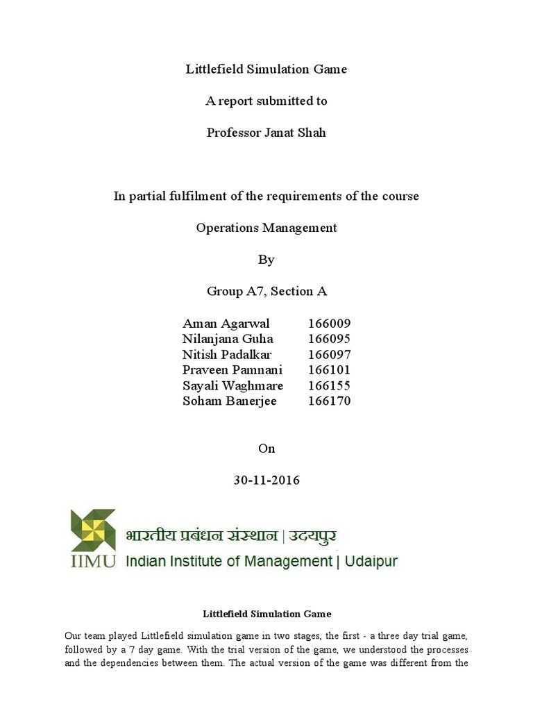 Littlefield Simulation Game Report | PDF | Demand | Inventory