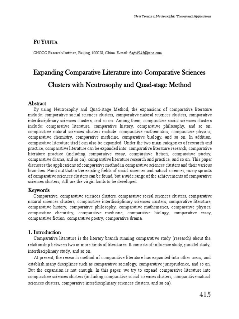 Expanding Comparative Literature Into Comparative Sciences Clusters ...