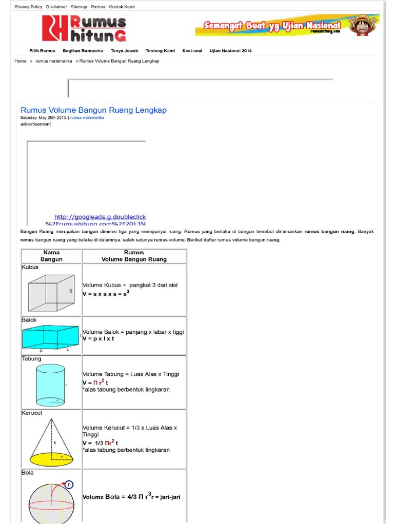 Rumus Volume Bangun Ruang Lengkap - RumusHitung | PDF