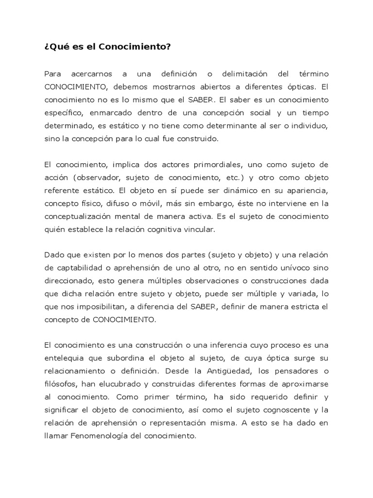 Qué Es El Conocimiento | PDF | Realidad | Conocimiento