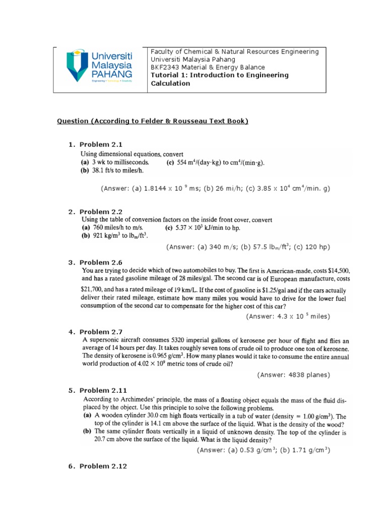 W01 Tutorial 1 Introduction To Eng Calc | PDF