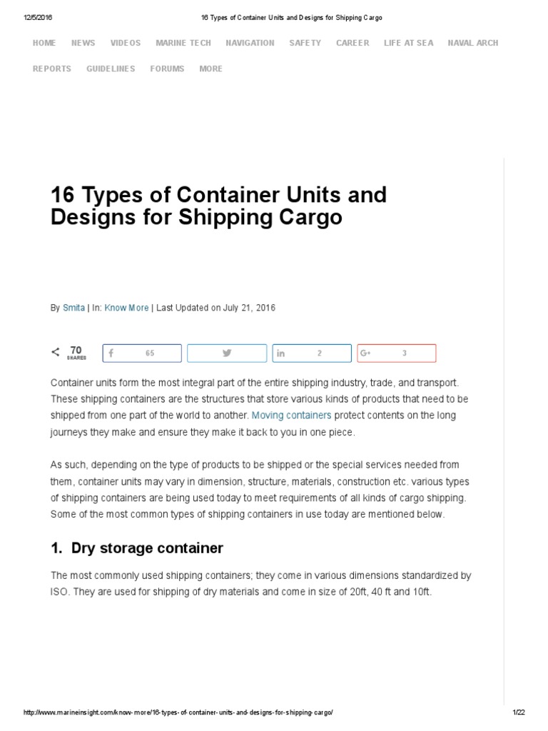 16 Types of Container Units and Designs For Shipping Cargo | PDF ...