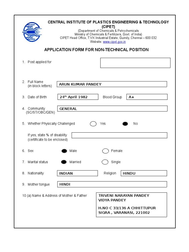Application Form For Non-Technical Positions | PDF | Employment | Human ...