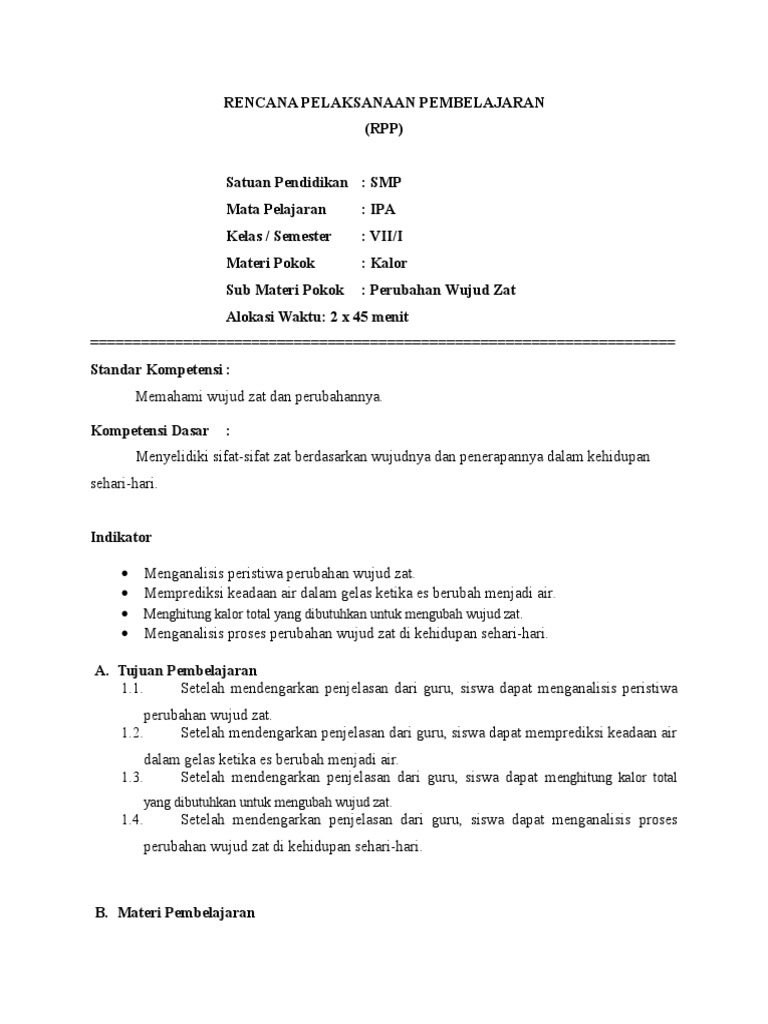 RPP Perubahan Wujud Zat | PDF
