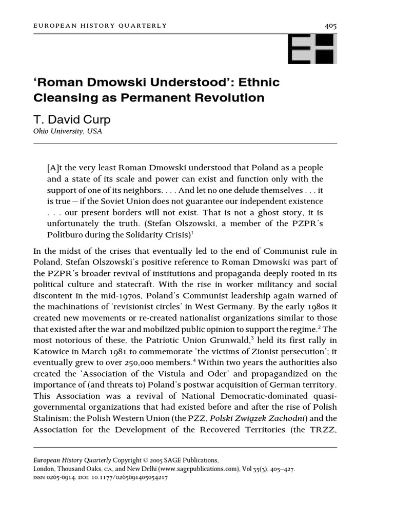 Roman Dmowski Understood': Ethnic Cleansing As Permanent Revolution | PDF | Poland | Nazi Germany