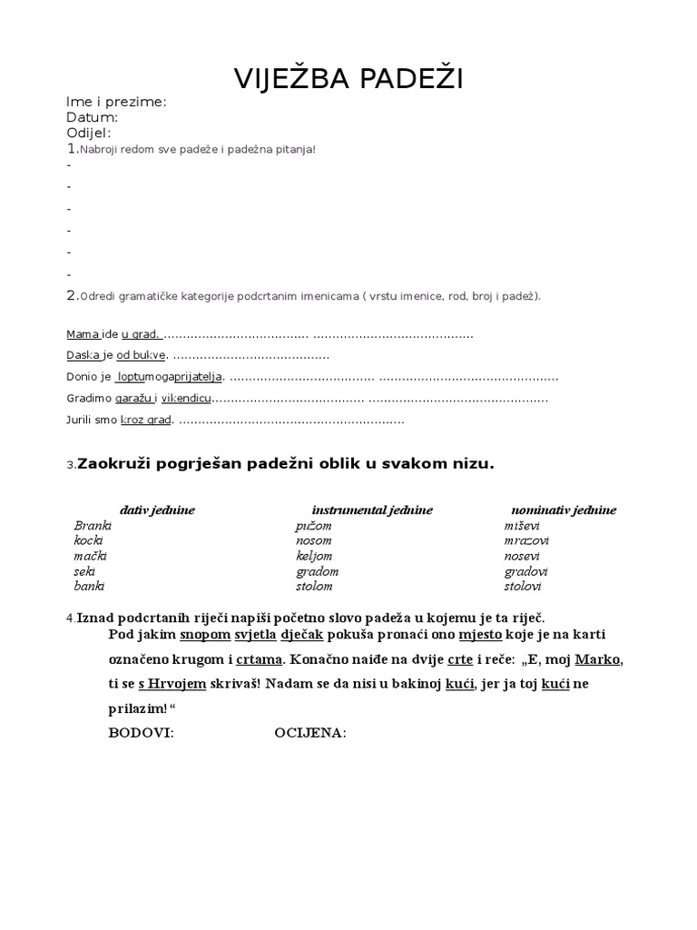 Viježba Padeži | PDF