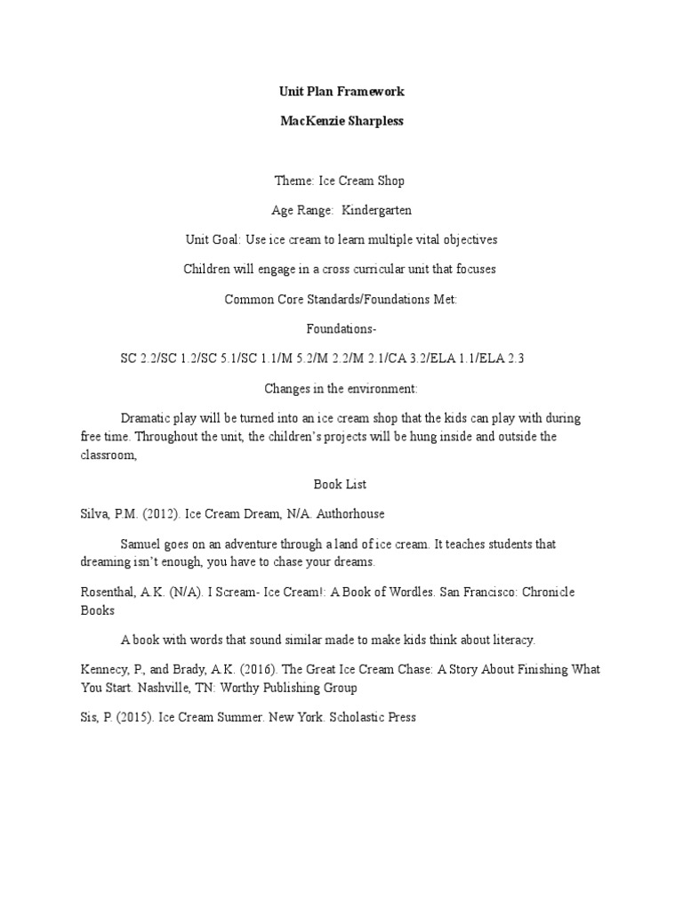Unit Framework Plan - Ice Cream Shoppe | PDF