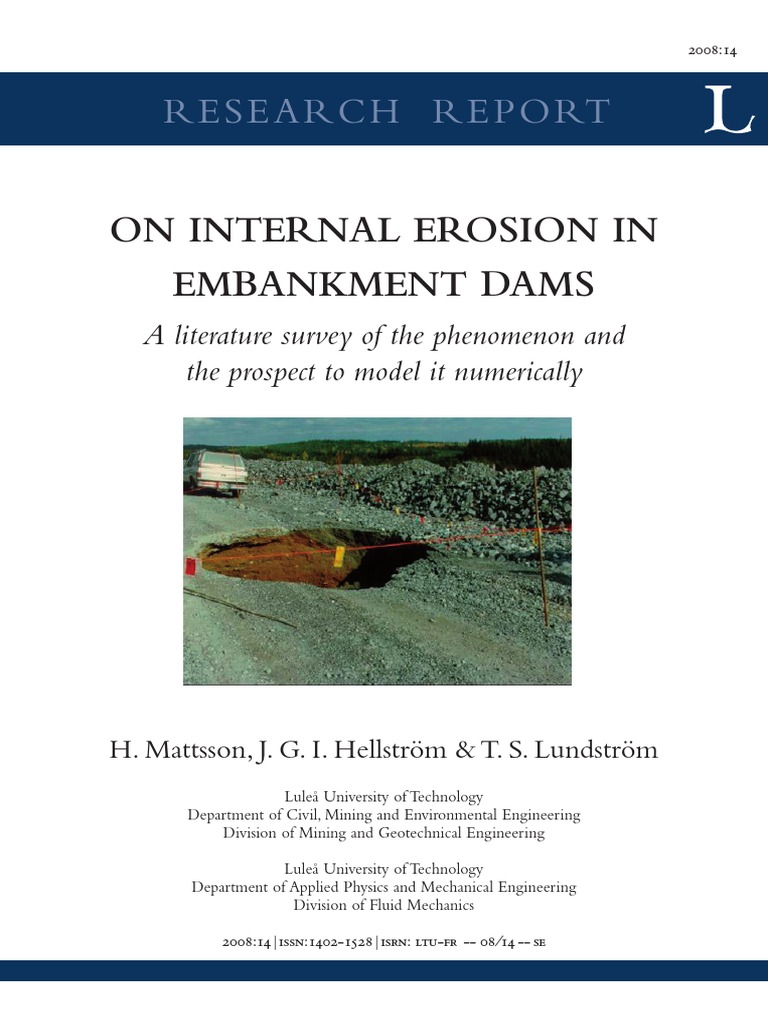 Internal Erosion in Embankment Dams - Research Report On PDF | PDF | Dam | Soil Mechanics