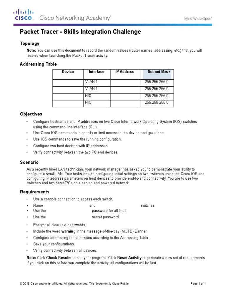 1.3.1.3 Packet Tracer - Skills Integration Challenge Instructions | PDF | Command Line Interface ...