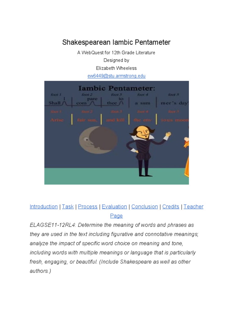 Shakespearean Iambic Pentameter: A Webquest For 12Th Grade Literature ...