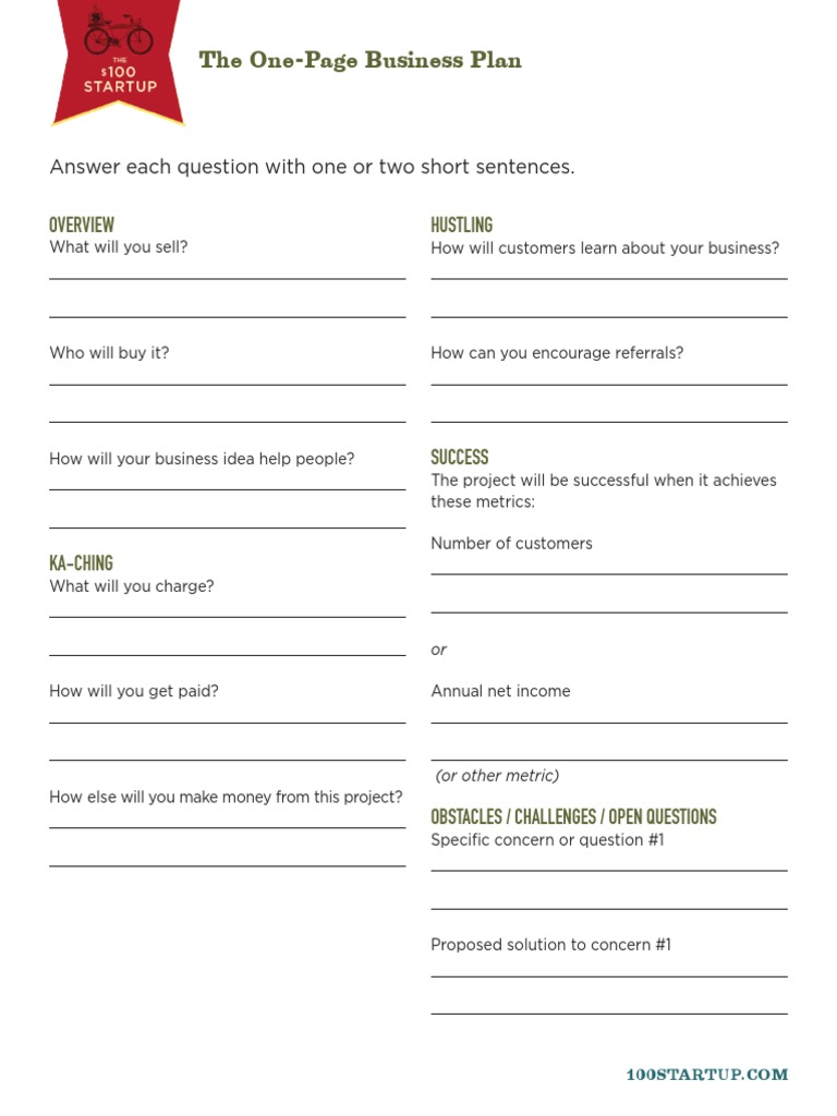 One-Page Business Plan Guide | PDF