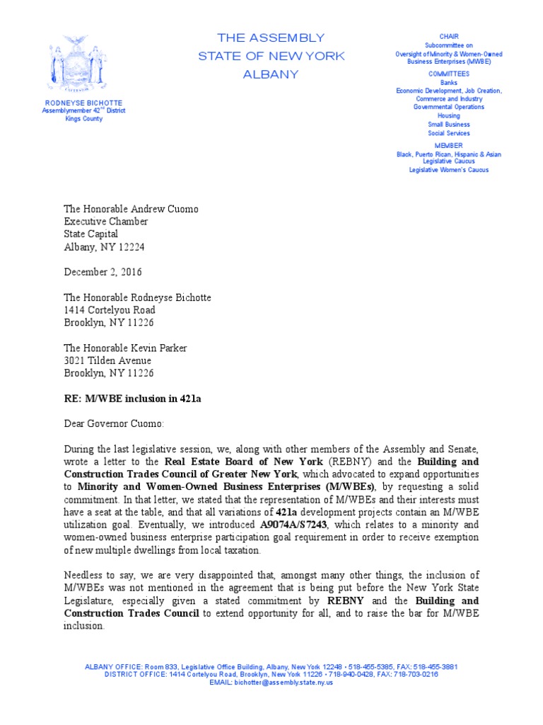 MWBE Letter | New York | Unemployment