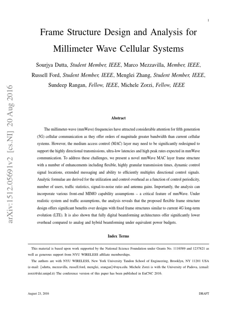 Frame Structure Design and Analysis For Millimeter Wave Cellular Systems | PDF | Transmission ...