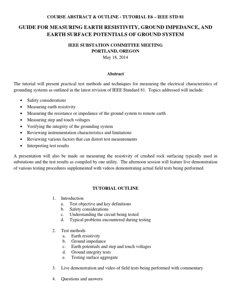 Guide For Measuring Earth Resistivity, Ground Impedance, and Earth ...