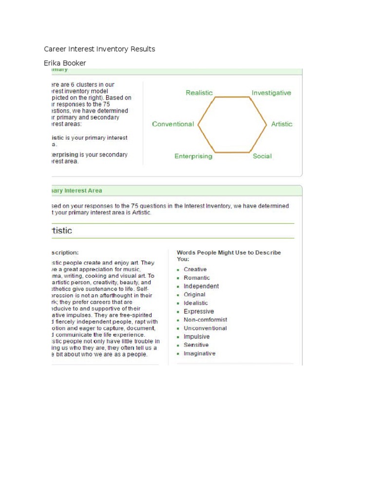Career Interest Inventory Results | PDF