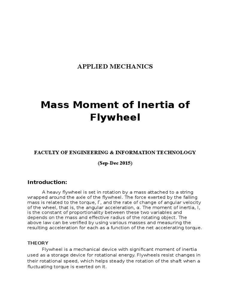 Flywheel Moment of Inertia Experiment | PDF | Torque | Rotation Around ...