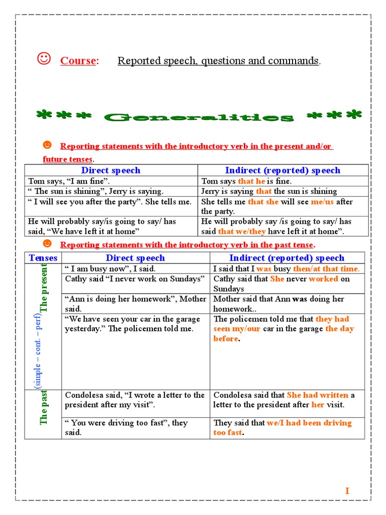 Reporting Speech Practice | PDF | Language Mechanics | Grammar