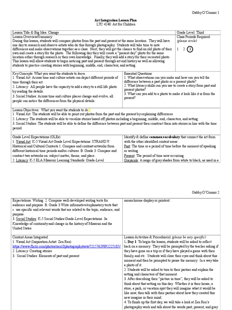 Art Integration Lesson Plan: (Please Circle) | PDF | Memory | Lesson Plan