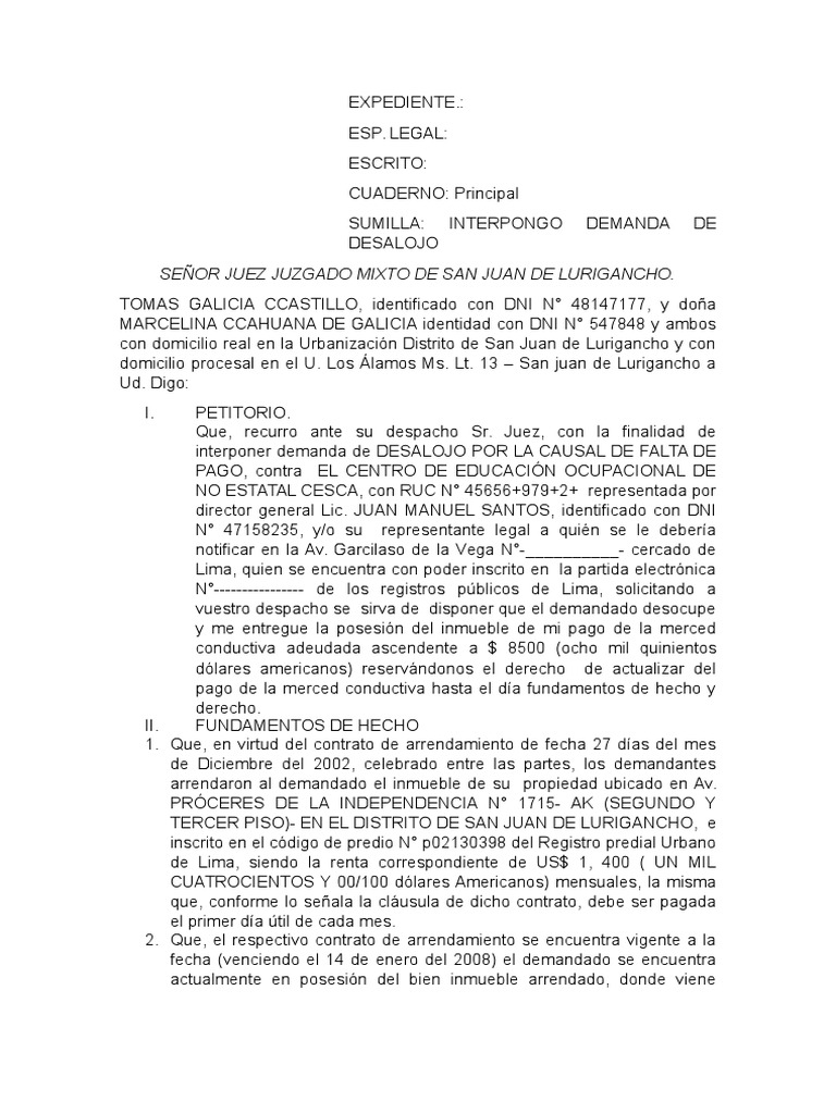 Modelo de Demanda. COMO HACER UNA DEMANDA | PDF | Demanda judicial ...