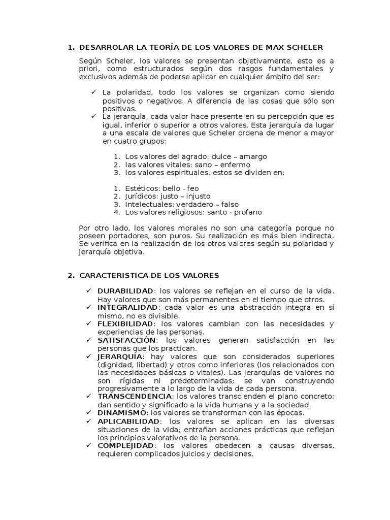 Desarrolar La Teoría de Los Valores de Max Scheler | PDF