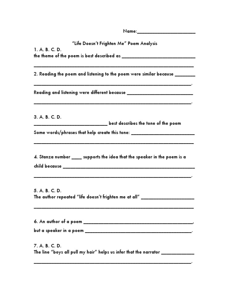 "Analysis of 'Life Doesn't Frighten Me'" | PDF