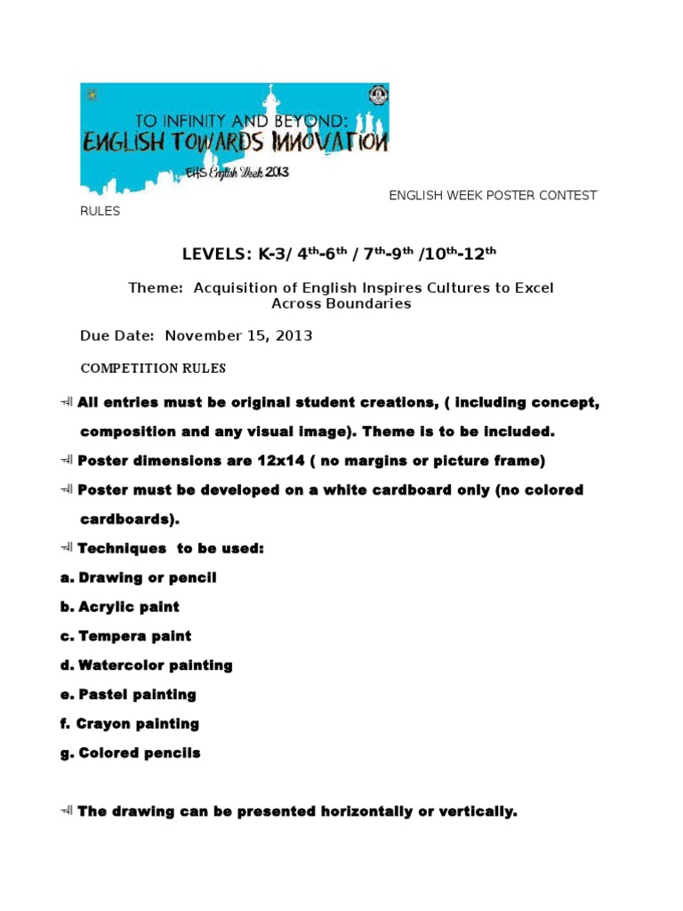 English Week Poster Contest Rules | PDF | Paintings | Drawing