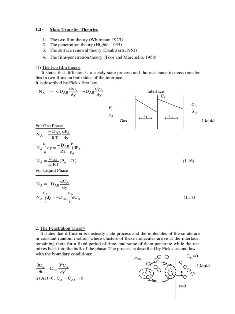 Mass Transfer Theories Pdf Diffusion Chemical Equilibrium